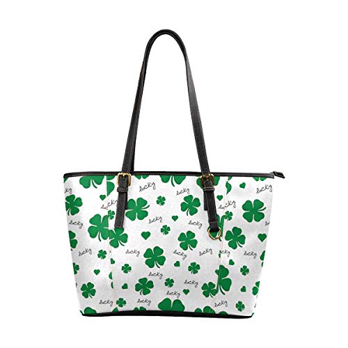 InterestPrint Luck leaf Pattern for Saint Patrick's Day Tote Bag Women's PU Leather Handbag Ladies Shoulder Bag