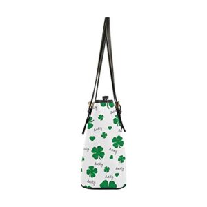 InterestPrint Luck leaf Pattern for Saint Patrick's Day Tote Bag Women's PU Leather Handbag Ladies Shoulder Bag