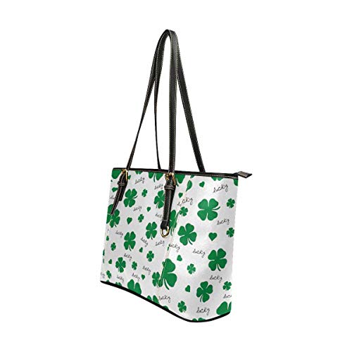 InterestPrint Luck leaf Pattern for Saint Patrick's Day Tote Bag Women's PU Leather Handbag Ladies Shoulder Bag