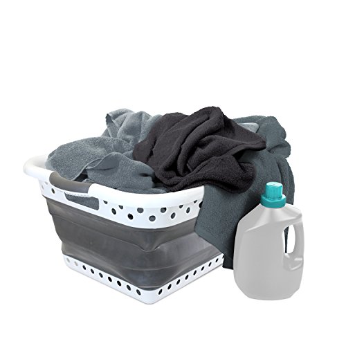 Pop & Load Collapse & Store Collapsible Basket Ultra-Slim Utility 25" High Dual Handle Rectangular/Folds to 3" in Grey Onyx POP & LOAD- LAUNDRY, Large Rect-2