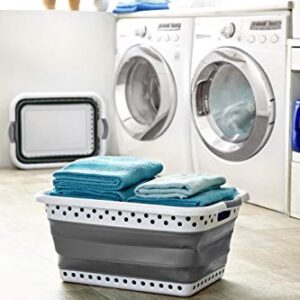 Pop & Load Collapse & Store Collapsible Basket Ultra-Slim Utility 25" High Dual Handle Rectangular/Folds to 3" in Grey Onyx POP & LOAD- LAUNDRY, Large Rect-2