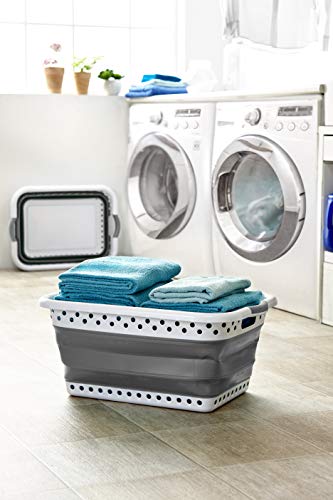 Pop & Load Collapse & Store Collapsible Basket Ultra-Slim Utility 25" High Dual Handle Rectangular/Folds to 3" in Grey Onyx POP & LOAD- LAUNDRY, Large Rect-2