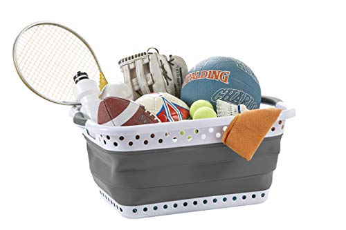 Pop & Load Collapse & Store Collapsible Basket Ultra-Slim Utility 25" High Dual Handle Rectangular/Folds to 3" in Grey Onyx POP & LOAD- LAUNDRY, Large Rect-2