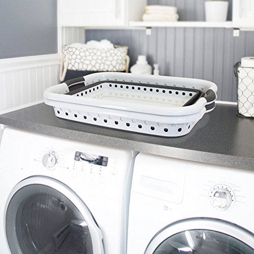 Pop & Load Collapse & Store Collapsible Basket Ultra-Slim Utility 25" High Dual Handle Rectangular/Folds to 3" in Grey Onyx POP & LOAD- LAUNDRY, Large Rect-2