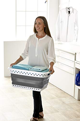 Pop & Load Collapse & Store Collapsible Basket Ultra-Slim Utility 25" High Dual Handle Rectangular/Folds to 3" in Grey Onyx POP & LOAD- LAUNDRY, Large Rect-2