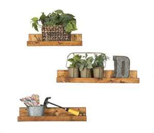 del hutson designs rustic luxe floating shelves, usa handmade, pine wood, set of 3 (walnut)