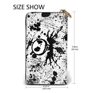 Women Halloween Zip Around Wallet Clutch large Travel Purse Genuine Leather Wallet