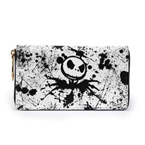 Women Halloween Zip Around Wallet Clutch large Travel Purse Genuine Leather Wallet