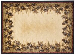 rustic lodge pine cone border brown 5×7 area rug, 5’3×7’3