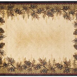 Rustic Lodge Pine Cone Border Brown 5x7 Area Rug, 5'3x7'3