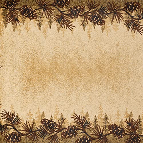 Rustic Lodge Pine Cone Border Brown 5x7 Area Rug, 5'3x7'3