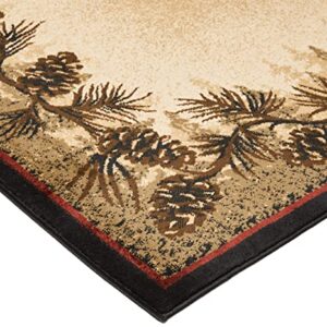 Rustic Lodge Pine Cone Border Brown 5x7 Area Rug, 5'3x7'3