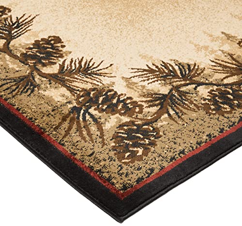 Rustic Lodge Pine Cone Border Brown 5x7 Area Rug, 5'3x7'3