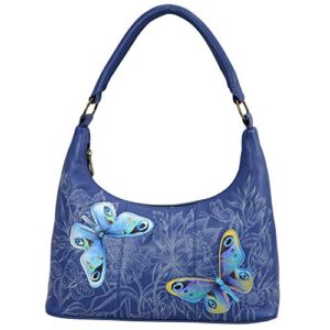 anuschka hand painted women’s genuine leather medium top zip hobo – garden of delights