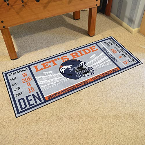 FANMATS 23119 Denver Broncos Ticket Design Runner Rug - 30in. x 72in. | Sports Fan Area Rug, Home Decor Rug and Tailgating Mat