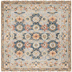 SAFAVIEH Aspen Collection 7' Square Grey / Navy APN110A Handmade Boho Braided Tassel Wool Area Rug