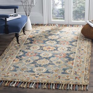 safavieh aspen collection 5′ x 8′ grey / navy apn110a handmade boho braided tassel wool area rug