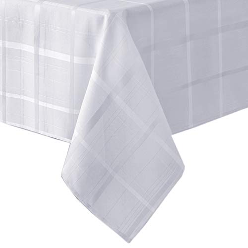 Newbridge Elegance Plaid No-Iron Soil Resistant Fabric Woven Tablecloth - 90 Round - White