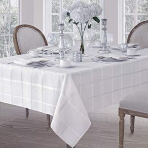 Newbridge Elegance Plaid No-Iron Soil Resistant Fabric Woven Tablecloth - 90 Round - White