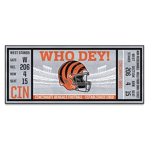 FANMATS 23116 Cincinnati Bengals Ticket Design Runner Rug - 30in. x 72in. | Sports Fan Area Rug, Home Decor Rug and Tailgating Mat