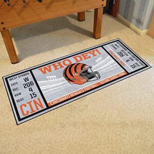 FANMATS 23116 Cincinnati Bengals Ticket Design Runner Rug - 30in. x 72in. | Sports Fan Area Rug, Home Decor Rug and Tailgating Mat