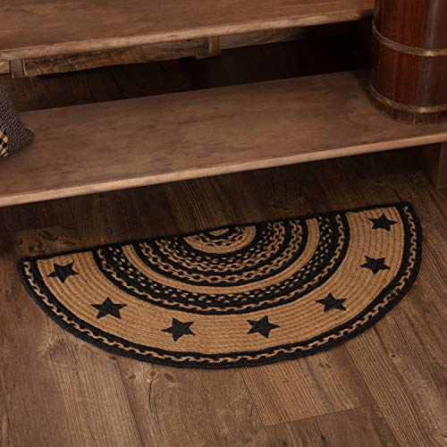 VHC Brands Farmhouse Jute Stencil Stars Half Circle Rug 16.5x33 Country Braided Flooring, Country Black and Tan