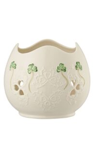 belleek shamrock lace pierced votive, white, porcelain, 4″ x 3″