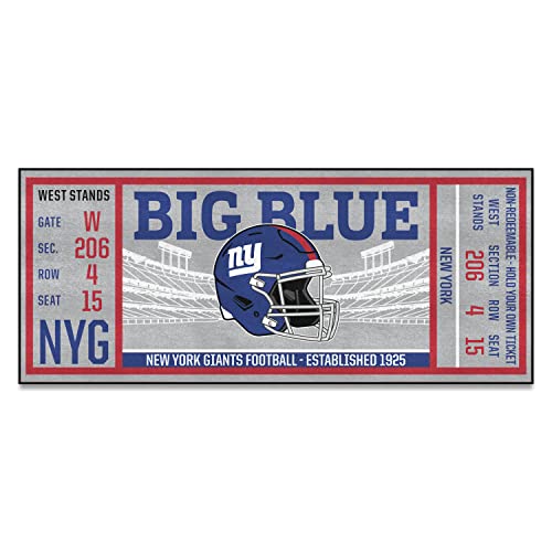 FANMATS 23130 New York Giants Ticket Design Runner Rug - 30in. x 72in. | Sports Fan Area Rug, Home Decor Rug and Tailgating Mat