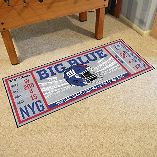 FANMATS 23130 New York Giants Ticket Design Runner Rug - 30in. x 72in. | Sports Fan Area Rug, Home Decor Rug and Tailgating Mat