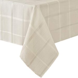 Elegance Plaid Contemporary Woven Solid Decorative Tablecloth by Newbridge, Polyester, No Iron, Soil Resistant Holiday Tablecloth, 52 X 70 Oblong, Beige