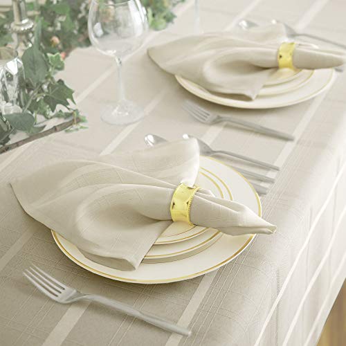 Elegance Plaid Contemporary Woven Solid Decorative Tablecloth by Newbridge, Polyester, No Iron, Soil Resistant Holiday Tablecloth, 52 X 70 Oblong, Beige