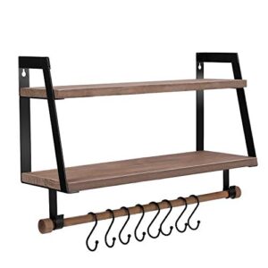 halcent wall shelves wood storage shelves with towel bar, floating shelves rustic 2 tier bathroom shelf kitchen spice rack with hooks for bathroom kitchen utensils