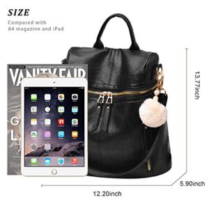 ERFEI Backpack Purse for Women Large Capacity Multipurpose Travel Bag Leather Backpack Shoulder Bag Girls Backpack Schoolbag,Black