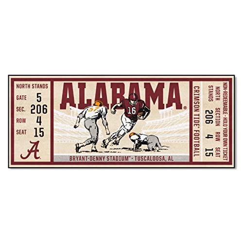 FANMATS 23178 Alabama Crimson Tide Ticket Design Runner Rug - 30in. x 72in. | Sports Fan Area Rug, Home Decor Rug and Tailgating Mat