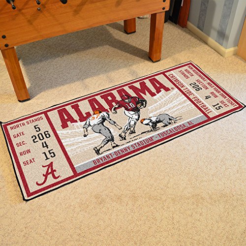 FANMATS 23178 Alabama Crimson Tide Ticket Design Runner Rug - 30in. x 72in. | Sports Fan Area Rug, Home Decor Rug and Tailgating Mat