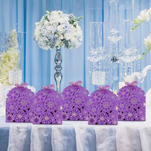 Kslong 50Pcs/Set Flower Butterfly Hollow Candy Box Cookie Gift Boxes Butterfly Party Decoration Wedding Favors Cute Chocolate Box for Wedding Bridal Birthday Party Supplies (Purple, S)