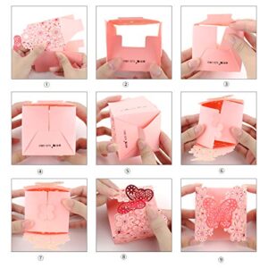 Kslong 50Pcs/Set Flower Butterfly Hollow Candy Box Cookie Gift Boxes Butterfly Party Decoration Wedding Favors Cute Chocolate Box for Wedding Bridal Birthday Party Supplies (Purple, S)