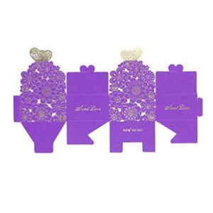 Kslong 50Pcs/Set Flower Butterfly Hollow Candy Box Cookie Gift Boxes Butterfly Party Decoration Wedding Favors Cute Chocolate Box for Wedding Bridal Birthday Party Supplies (Purple, S)