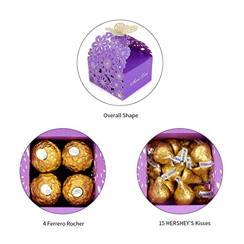 Kslong 50Pcs/Set Flower Butterfly Hollow Candy Box Cookie Gift Boxes Butterfly Party Decoration Wedding Favors Cute Chocolate Box for Wedding Bridal Birthday Party Supplies (Purple, S)