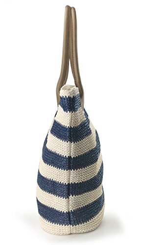 Striped Synthetic Straw Womens Tote Light Weight Vaction Shoulder Handbag (Navy)