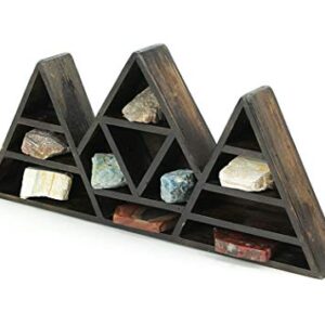 Zeckos Dark Brown Wooden Geometric Triangle Crystal Display Shelf 16.5 x 7.75 x 2 inch