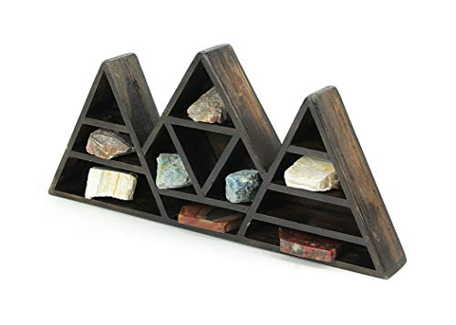 Zeckos Dark Brown Wooden Geometric Triangle Crystal Display Shelf 16.5 x 7.75 x 2 inch