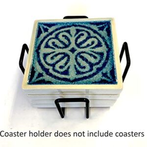 4.5 Inch Premium Black Iron Metal Coaster Holder for Both Round and Square Coasters New Modern Design. Stronger, Thicker Construction Holds Up to 7 Coasters (1)