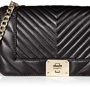 Karl Lagerfeld Paris womens Lara Quilted Shoulder Bag, Black/Gold, One Size US