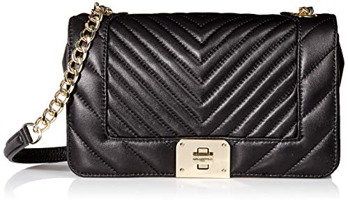 Karl Lagerfeld Paris womens Lara Quilted Shoulder Bag, Black/Gold, One Size US