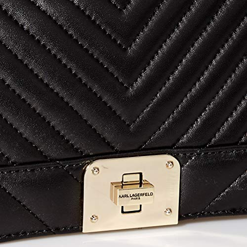 Karl Lagerfeld Paris womens Lara Quilted Shoulder Bag, Black/Gold, One Size US