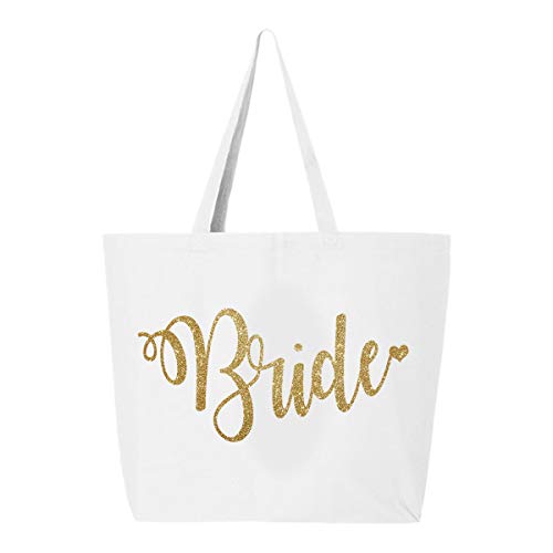 Classy Bride Glitter Bride Tote Bag - White and Glitter Gold