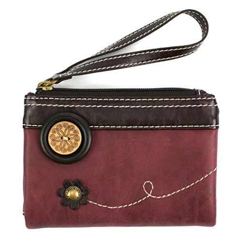 CHALA Double Zip Wallet - PU Leather Folding Wristlet - Burgundy