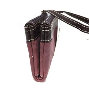 CHALA Double Zip Wallet - PU Leather Folding Wristlet - Burgundy