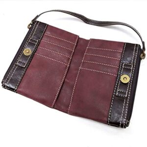 CHALA Double Zip Wallet - PU Leather Folding Wristlet - Burgundy